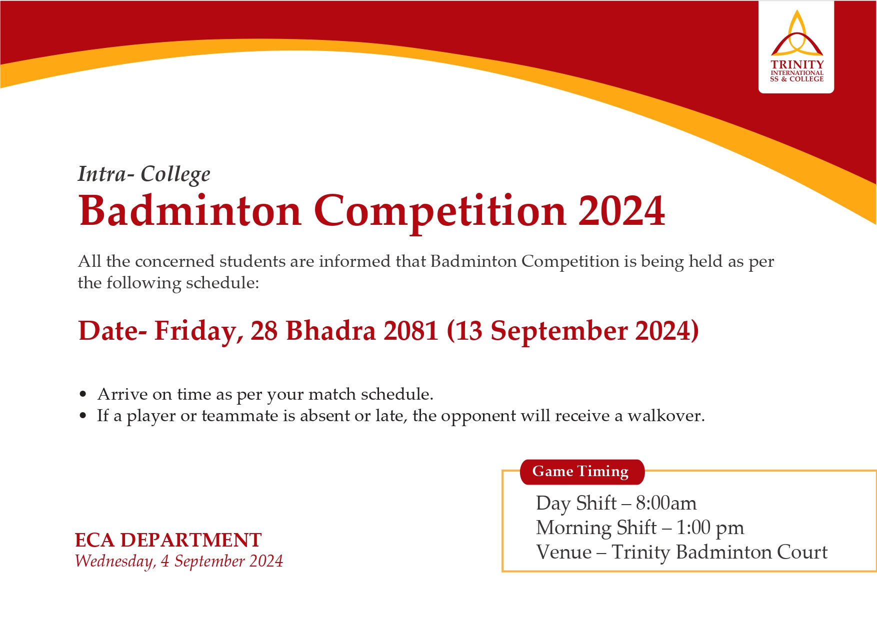 Intra-College Badminton Competition 2024